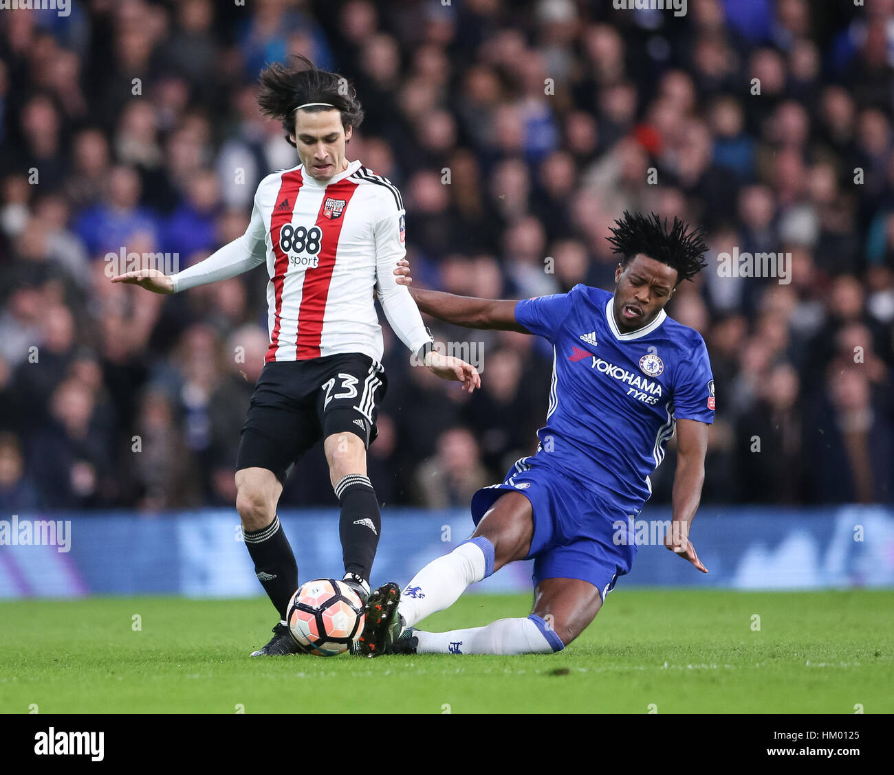 Chelsea's Nathaniel Chalobah tackles Brentford's Jose Ignacio Peleteiro ...