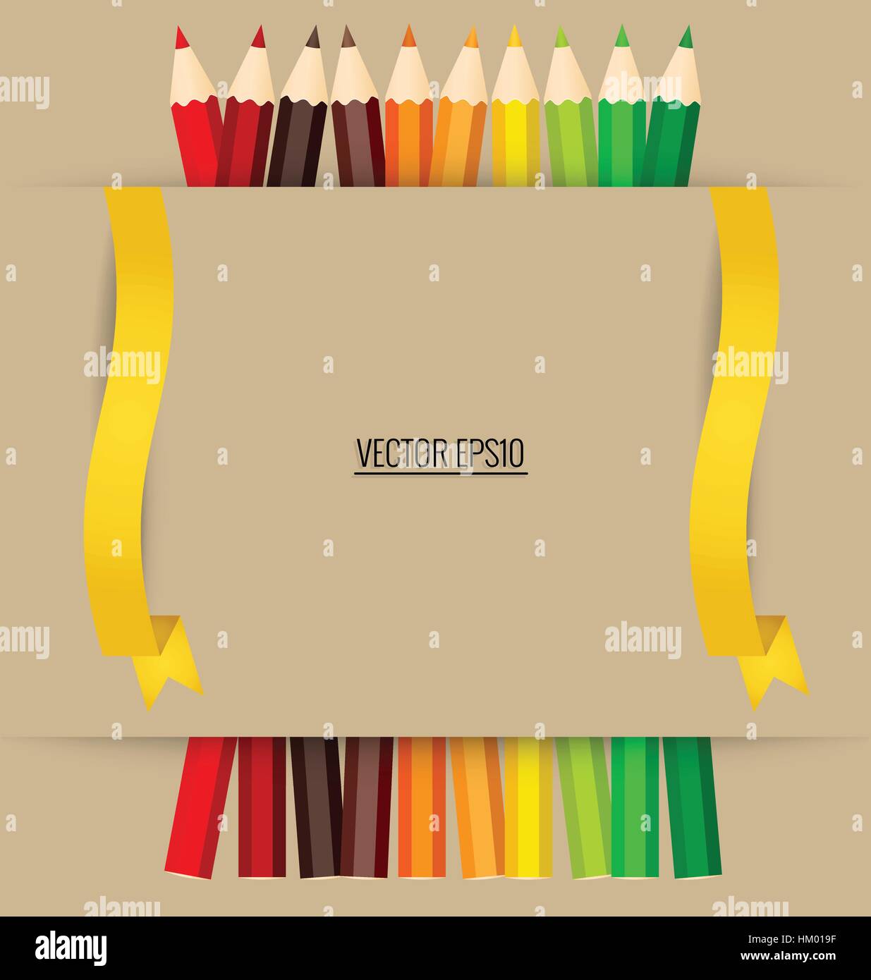 Paper note with color pencils background, vector illustration Stock ...