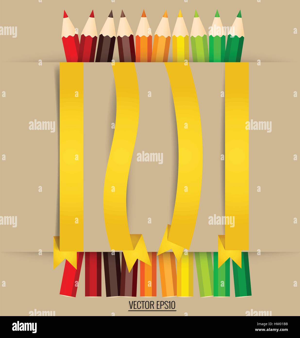 Paper note with color pencils background, vector illustration Stock ...