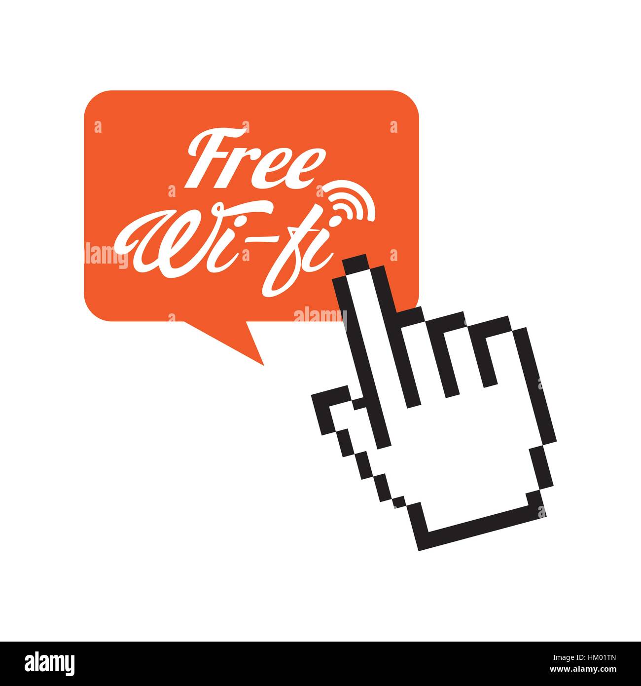 speech bubble with hand cursor icon over white background. colorful ...