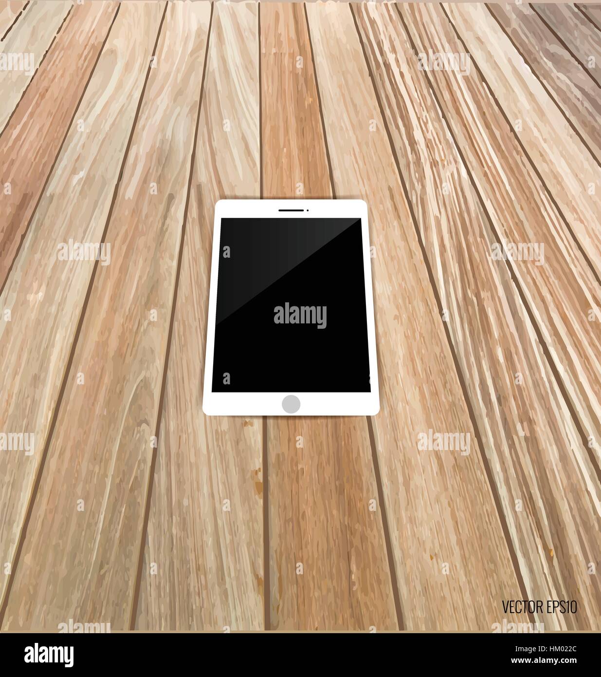 A modern tablet pc for mobile communication on wood background. Vector ...