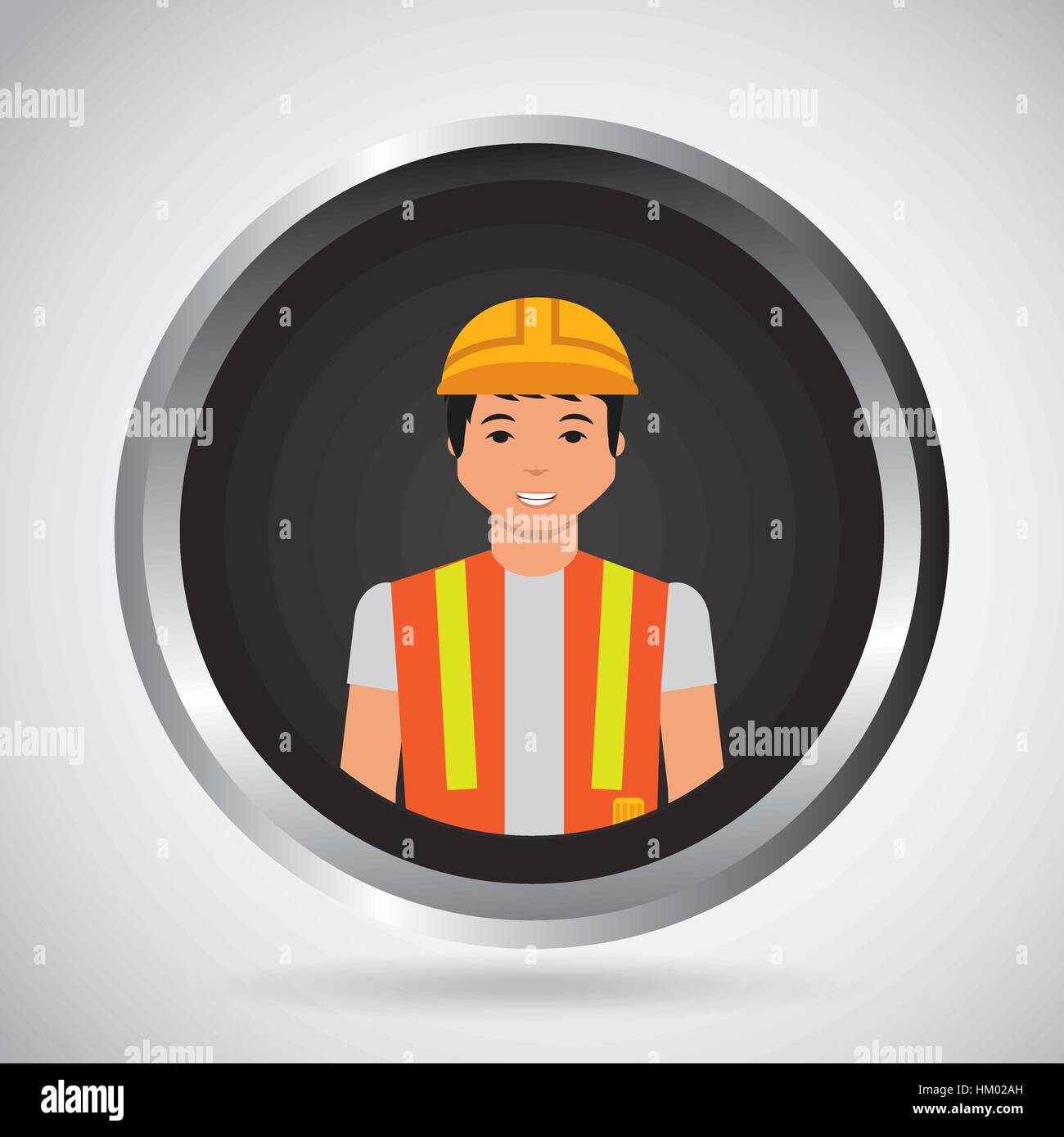button with construction worker cartoon over white background. under ...
