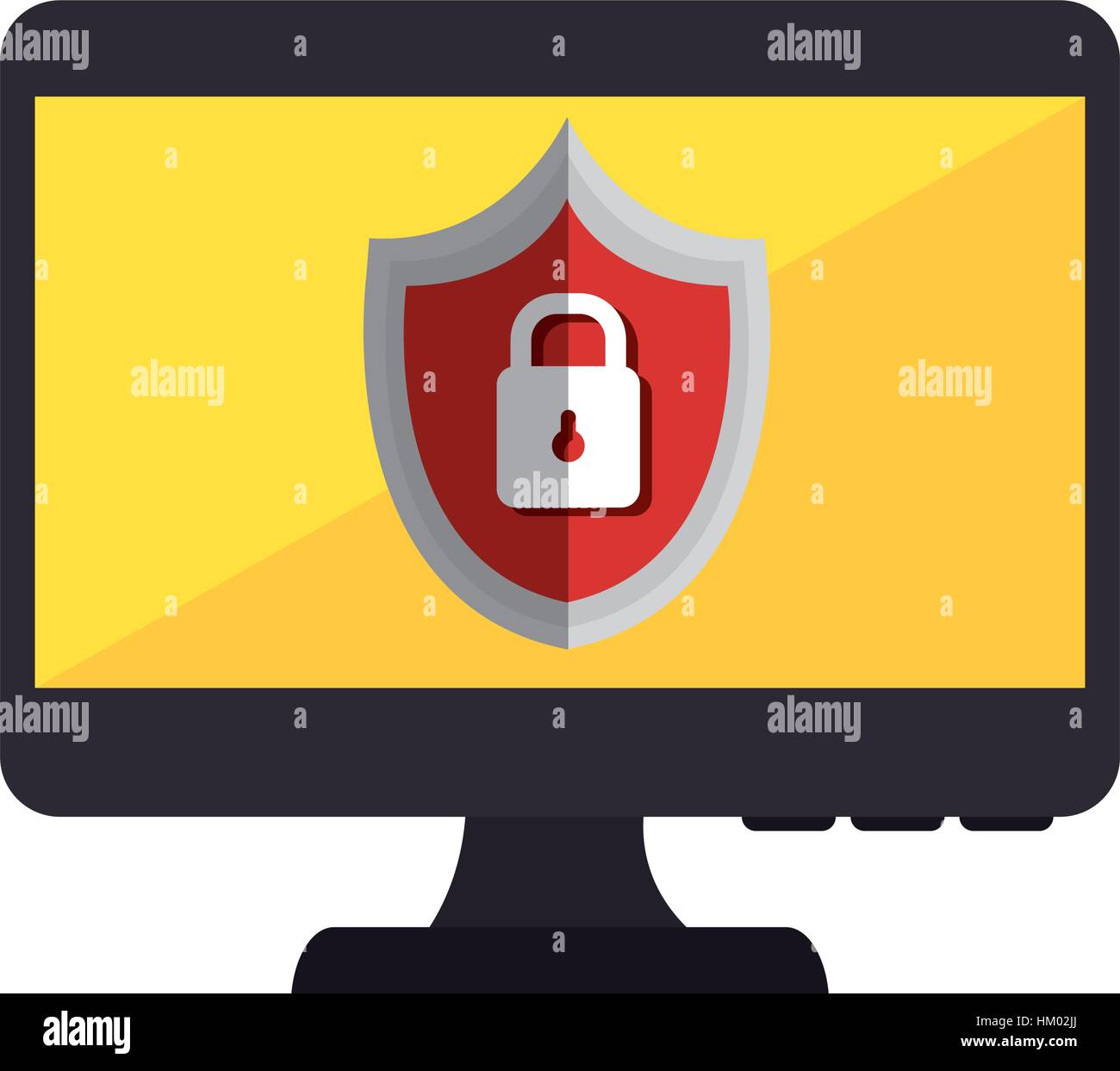 monitor desktop computer with security system vector illustration ...