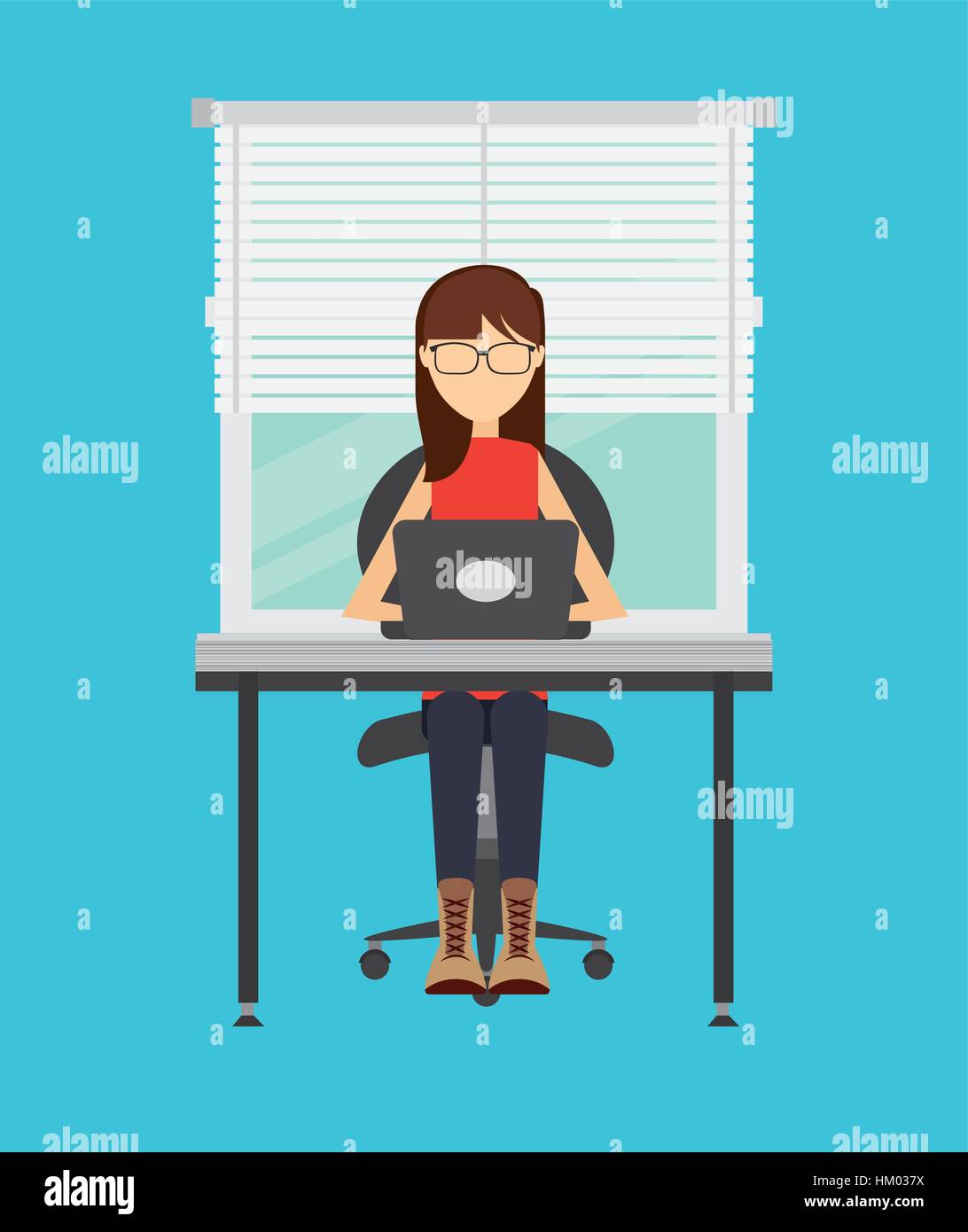 woman cartoon working over blue background. colorful design. vector ...