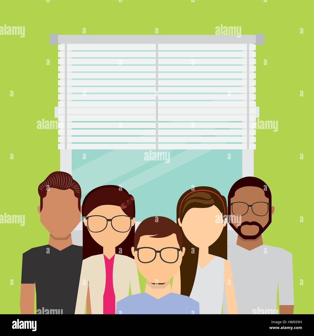 people standing behind the window. colorful design. vector illustration ...