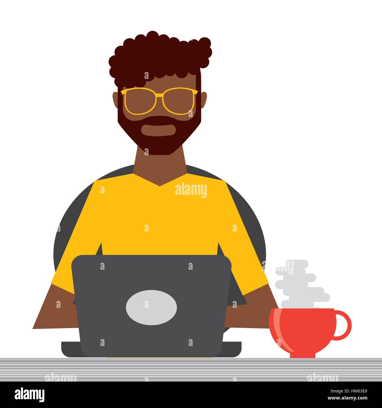 man cartoon working on a computer over white background. colorful ...