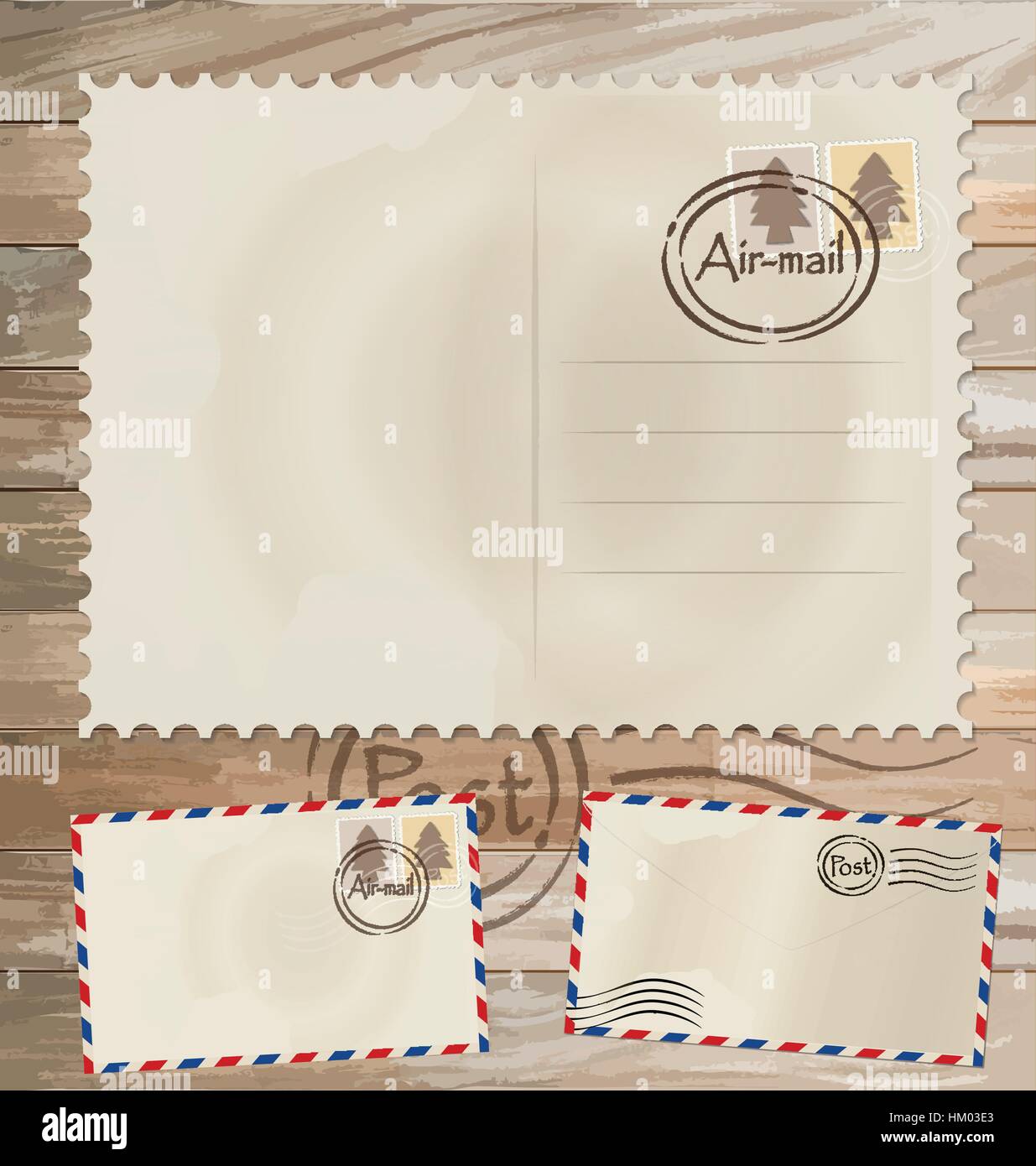 Vintage postcard designs, envelope and postage stamps. Vector EPS10 ...