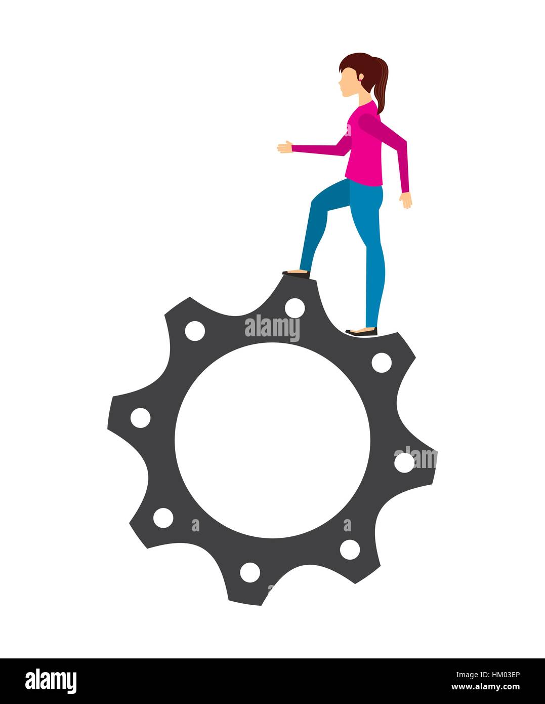 gear wheel with woman cartoon icon over white background. colorful ...