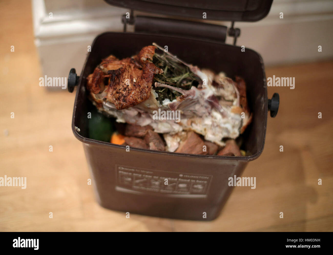 Food waste in a food recycling bin issued by Islington council, in a ...