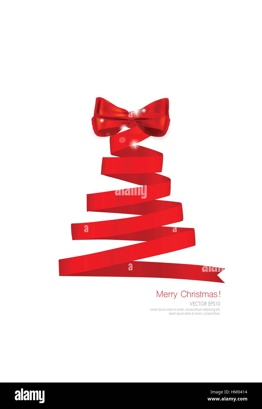 Christmas tree from Shiny red ribbon on white background. Vector ...