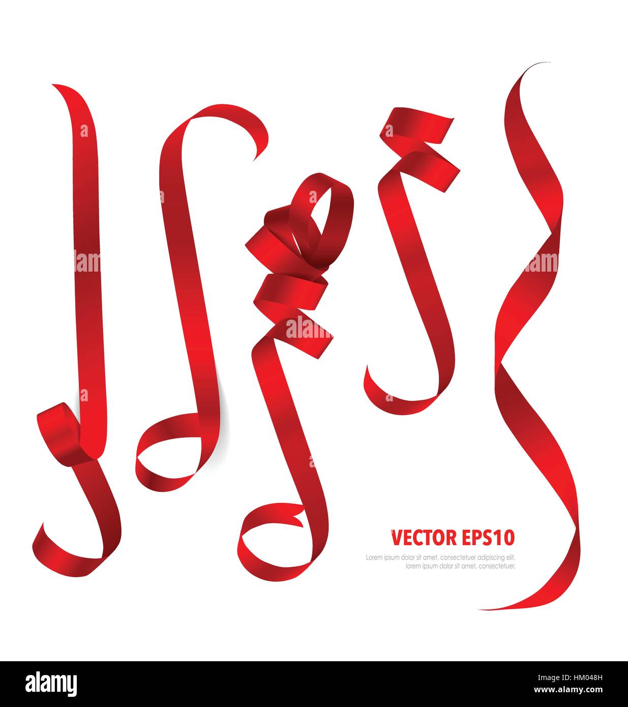 Shiny red ribbon on white background with copy space. Vector ...