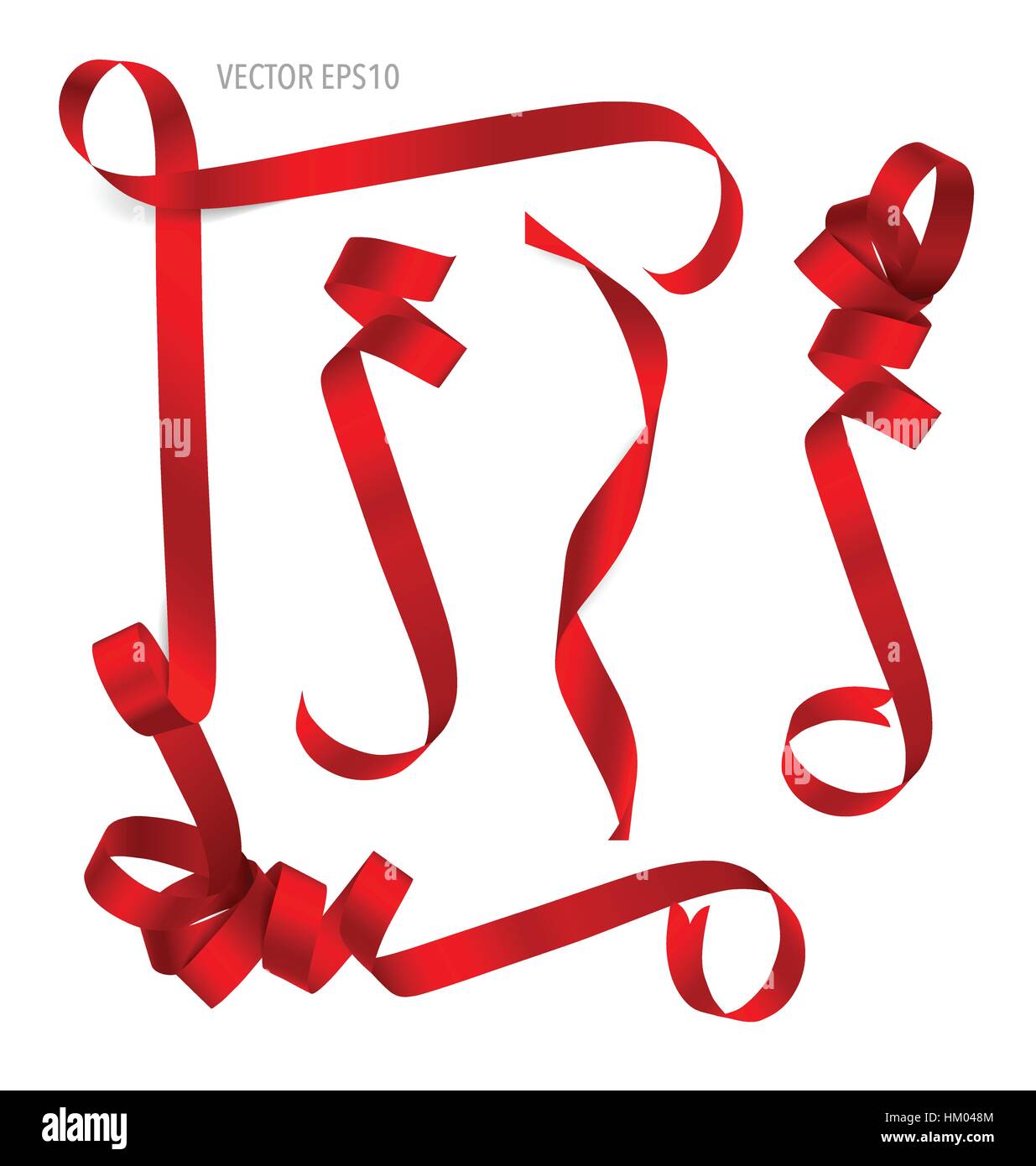 Shiny red ribbon on white background with copy space. Vector ...