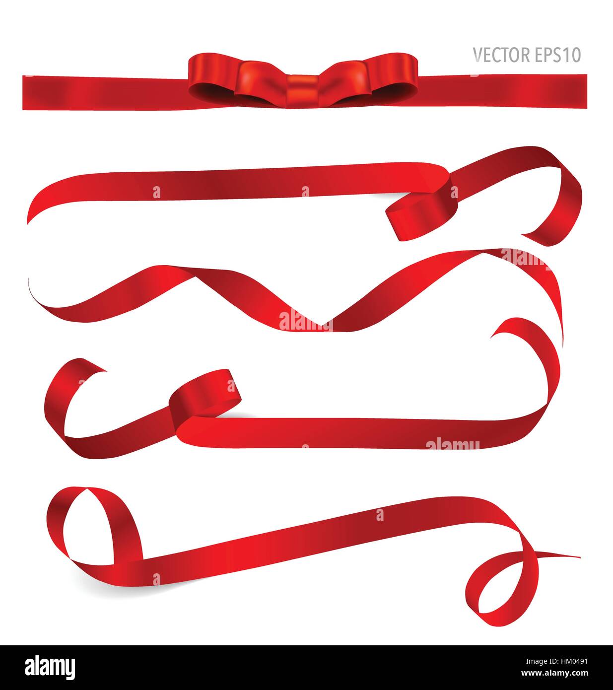 Shiny red ribbon on white background with copy space. Vector ...