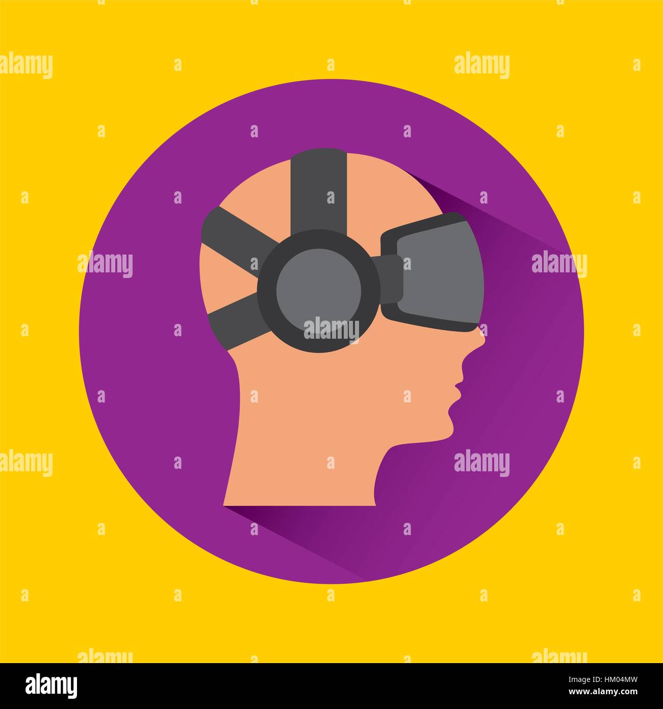 man face cartoon with augmented reality visor icon over purple circle ...