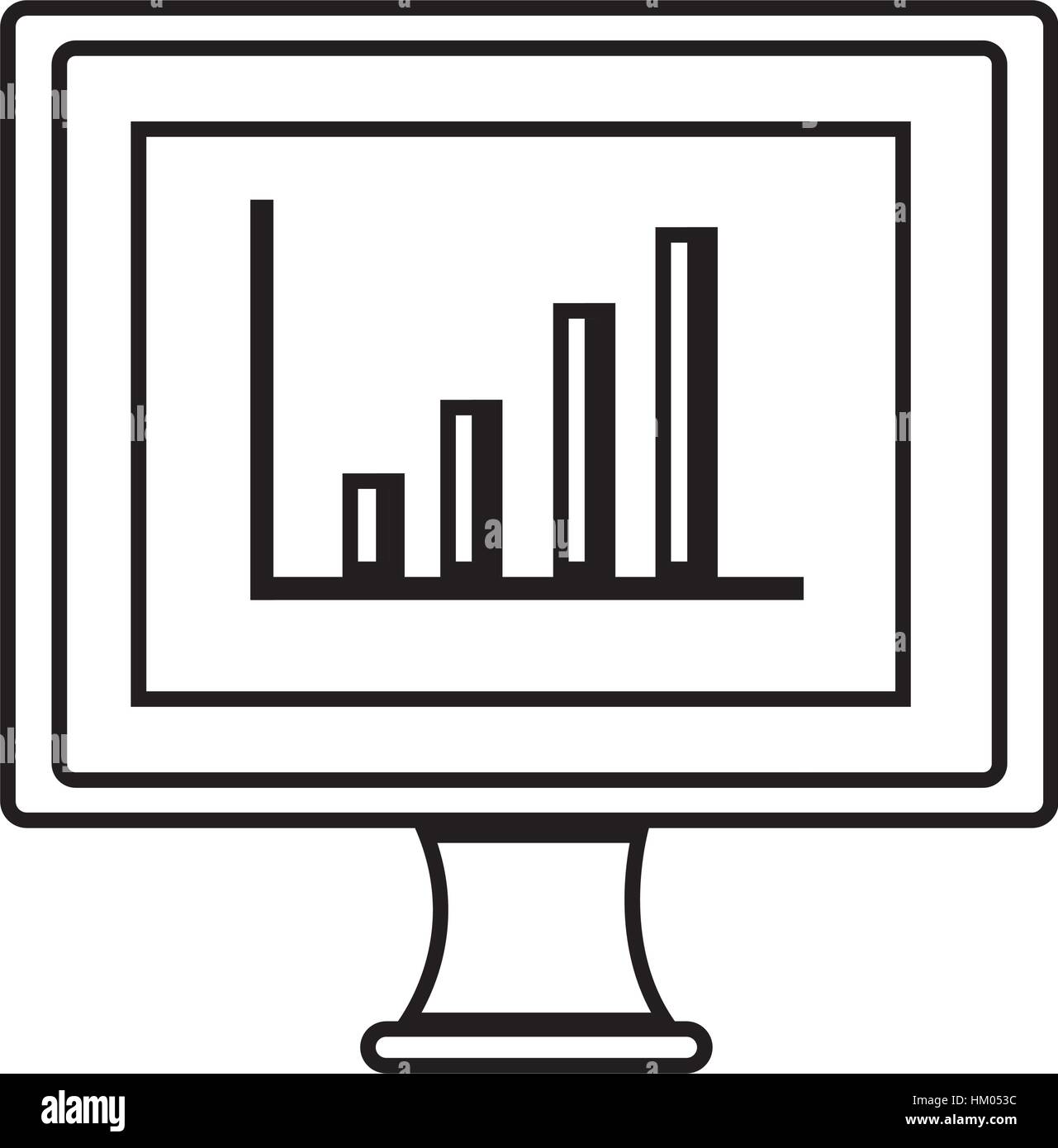 monitor desktop computer with statistics graph vector illustration ...