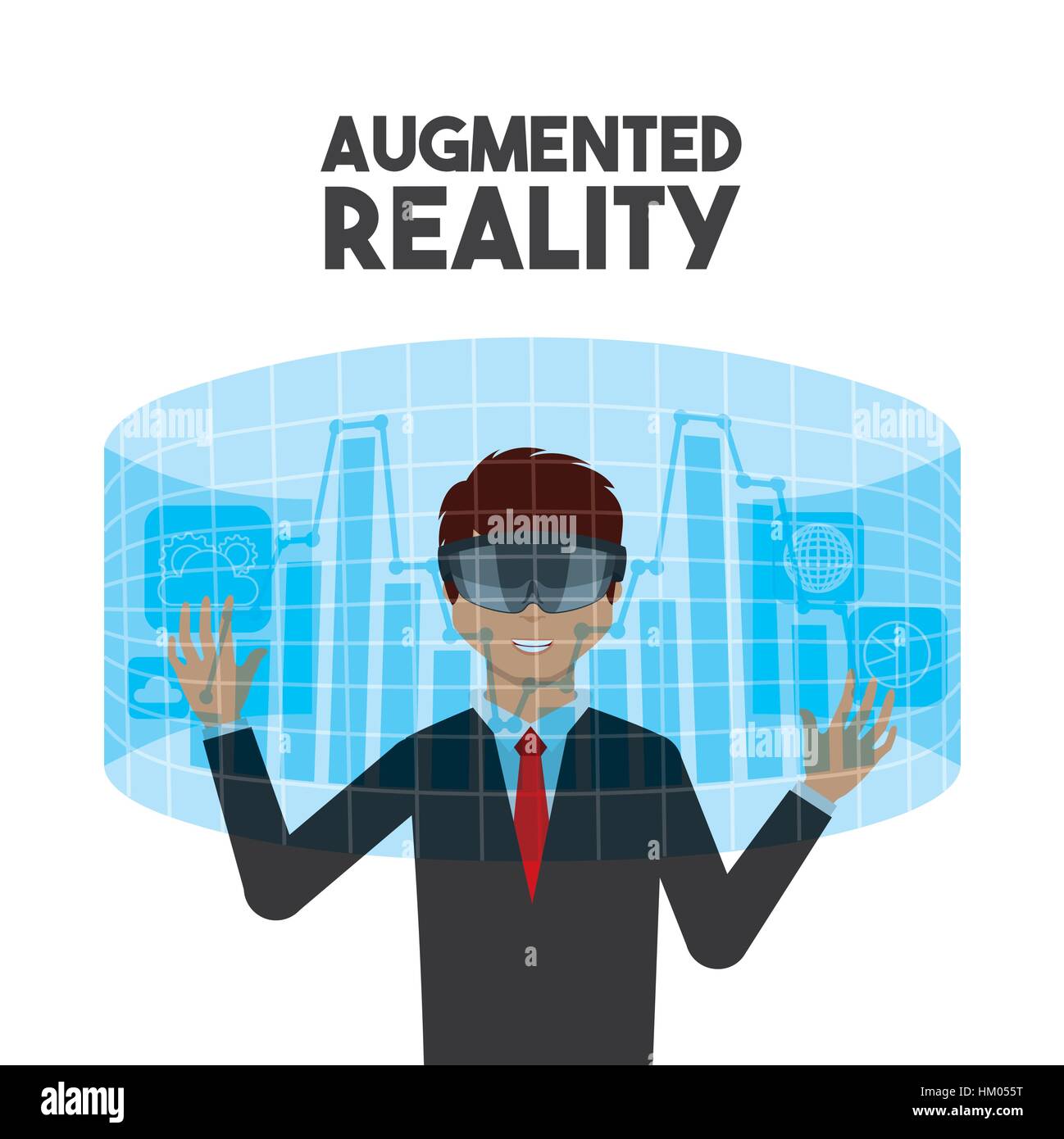 man with augmented reality visor over white background. colorful design ...