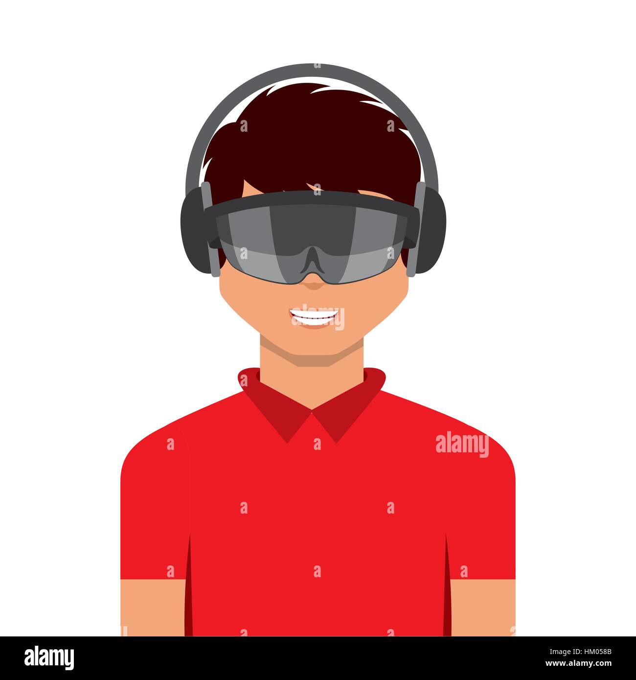 man cartoon with augmented reality visor icon over white background ...