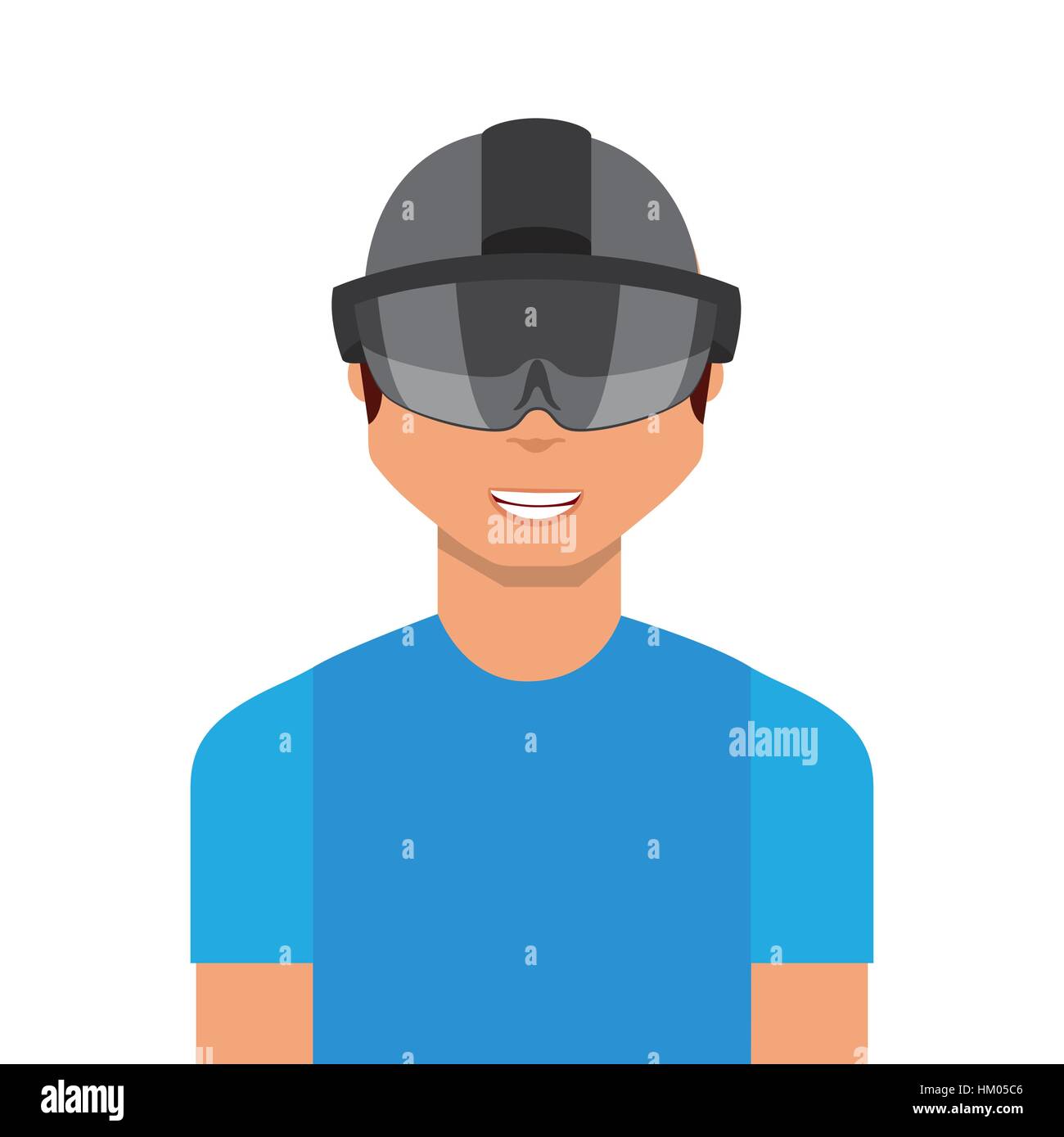 man cartoon with augmented reality visor icon over white background ...