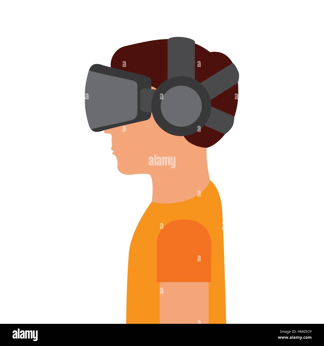 man cartoon with augmented reality visor icon over white background ...