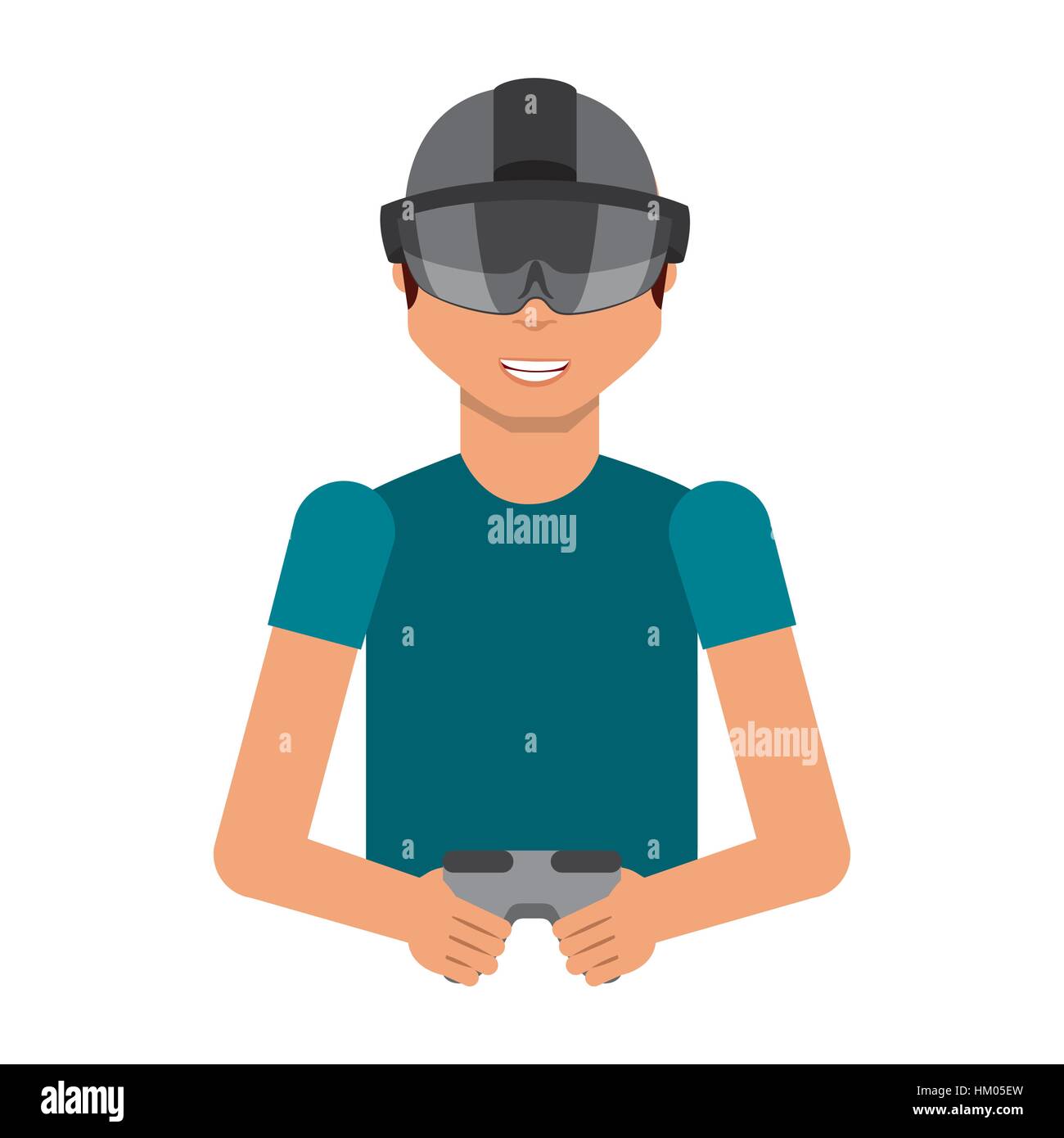 man cartoon with augmented reality visor icon over white background ...