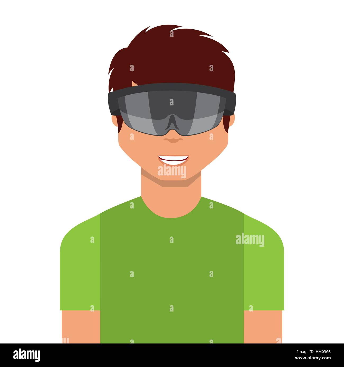 man cartoon with augmented reality visor icon over white background ...
