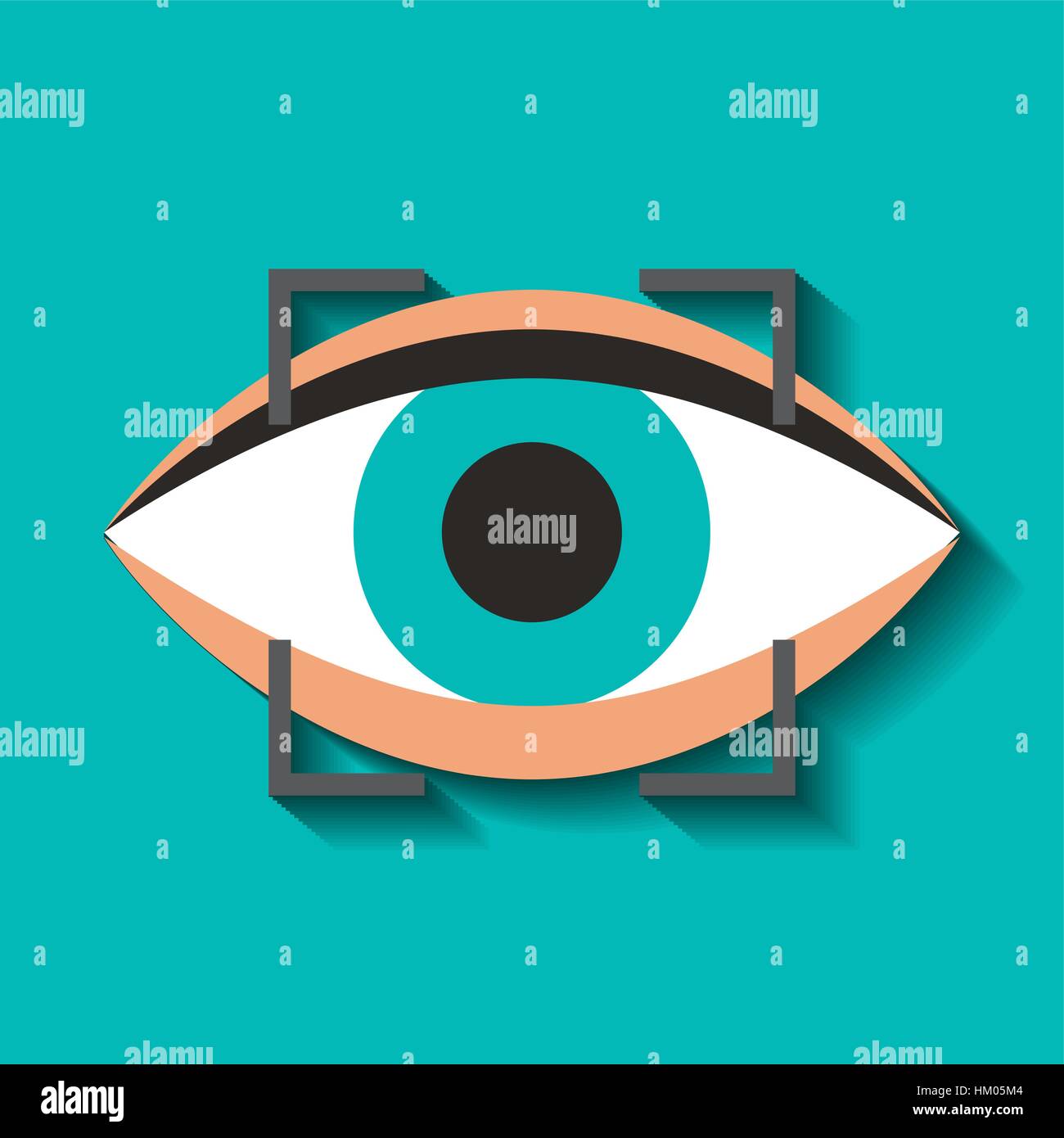eye with focus square of augmented reality accessory over blue ...