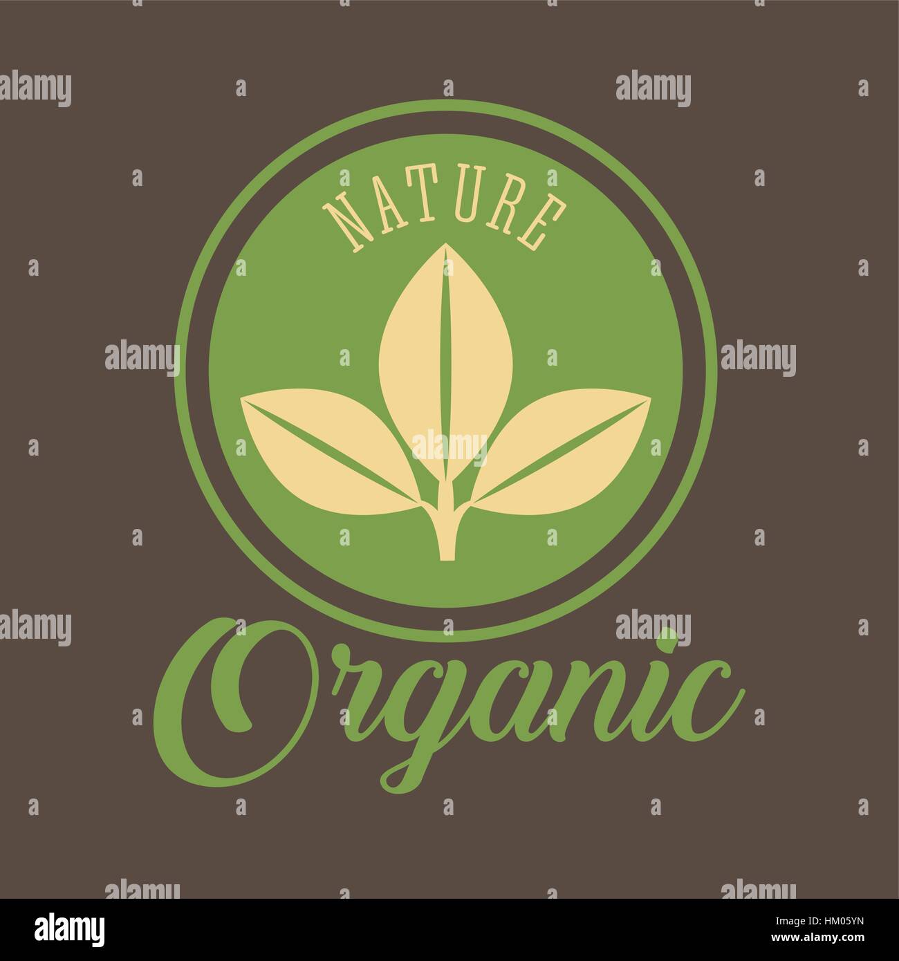 emblem of organic product with leaves icon over brown background ...