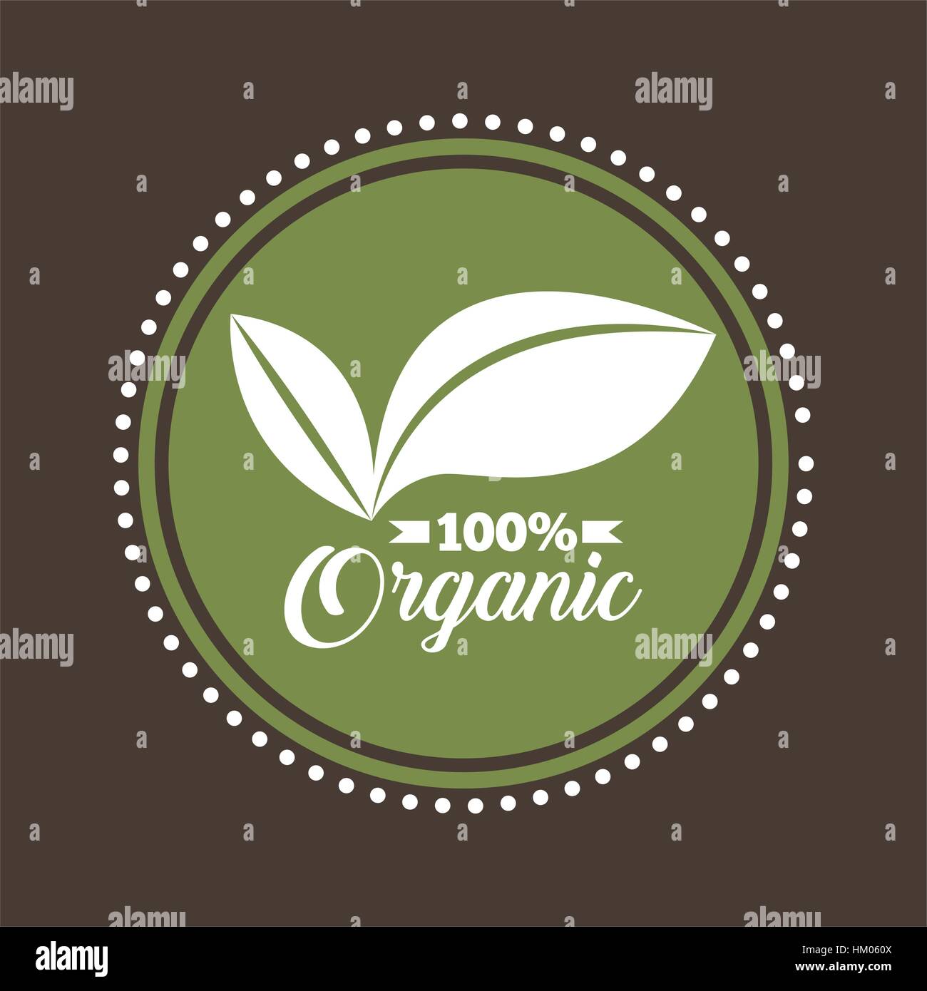 emblem of organic product with leaves icon over brown background ...