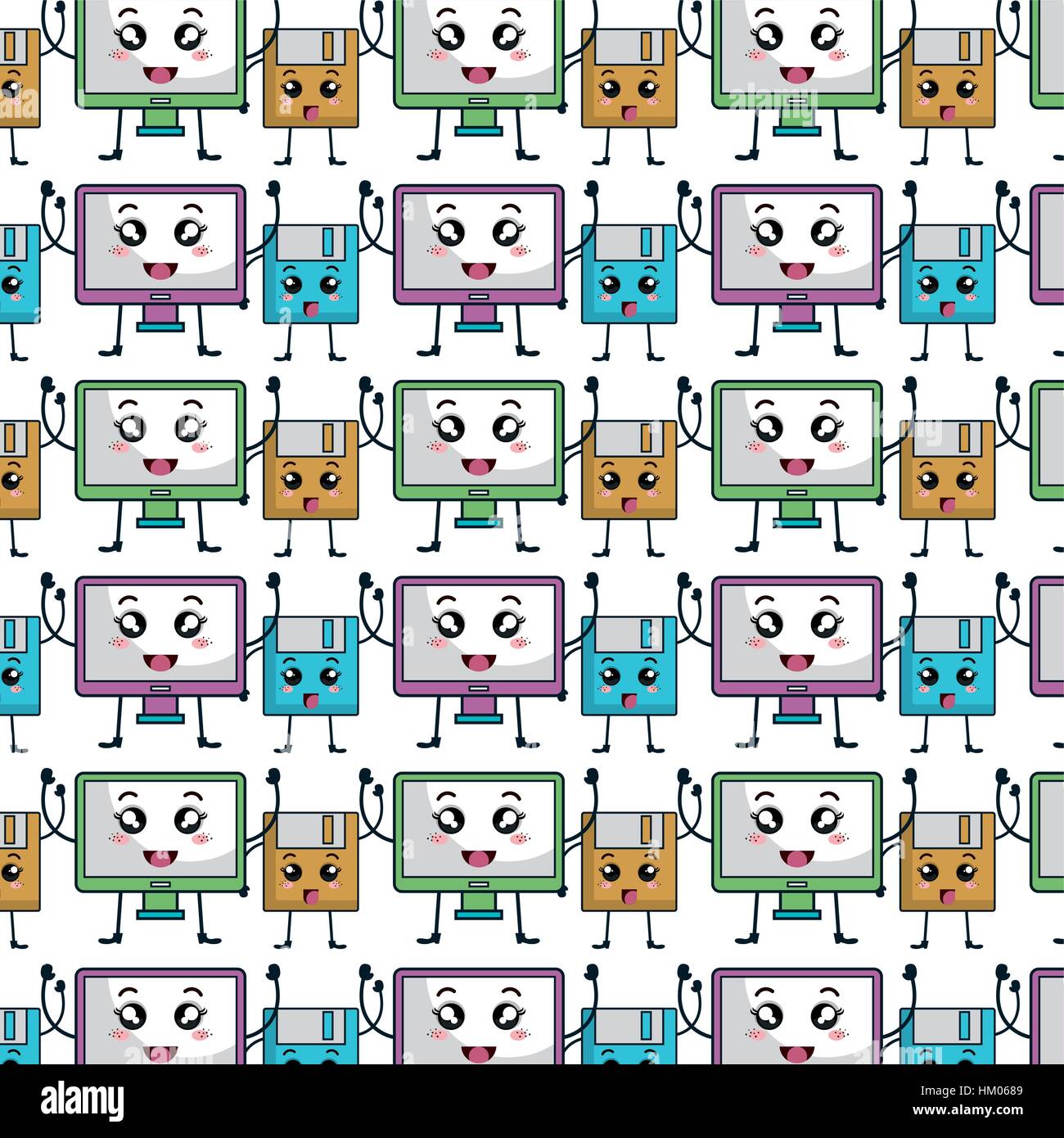 technology devices pattern kawaii characters vector illustration design ...
