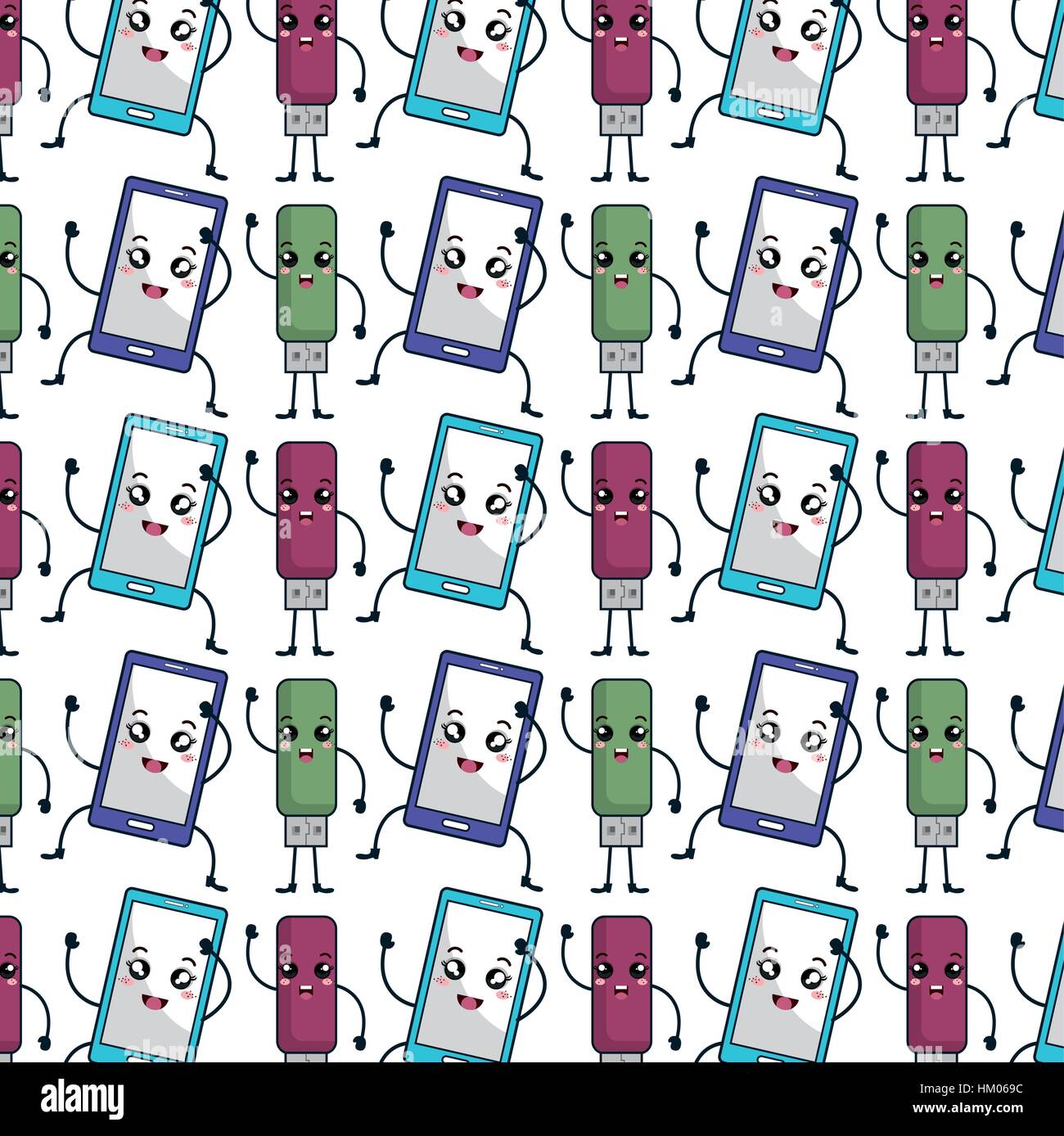 technology devices pattern kawaii characters vector illustration design ...