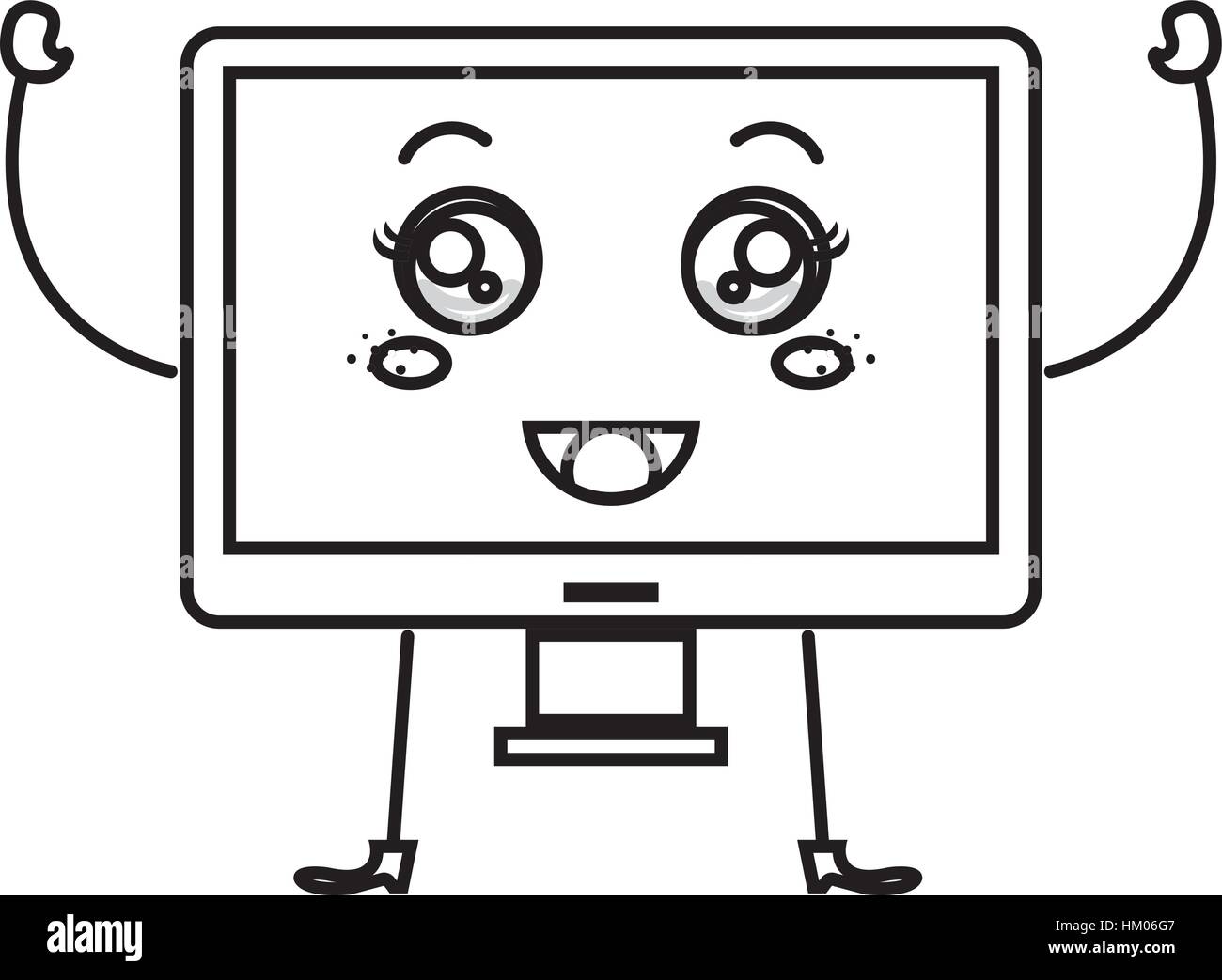 monitor computer kawaii character vector illustration design Stock ...