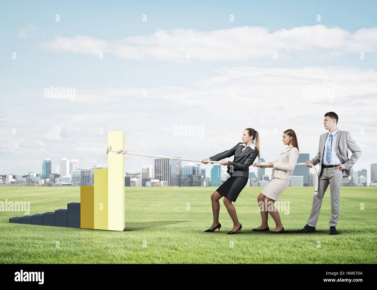 Businessteam working in collaboration making diagram grow and progress ...