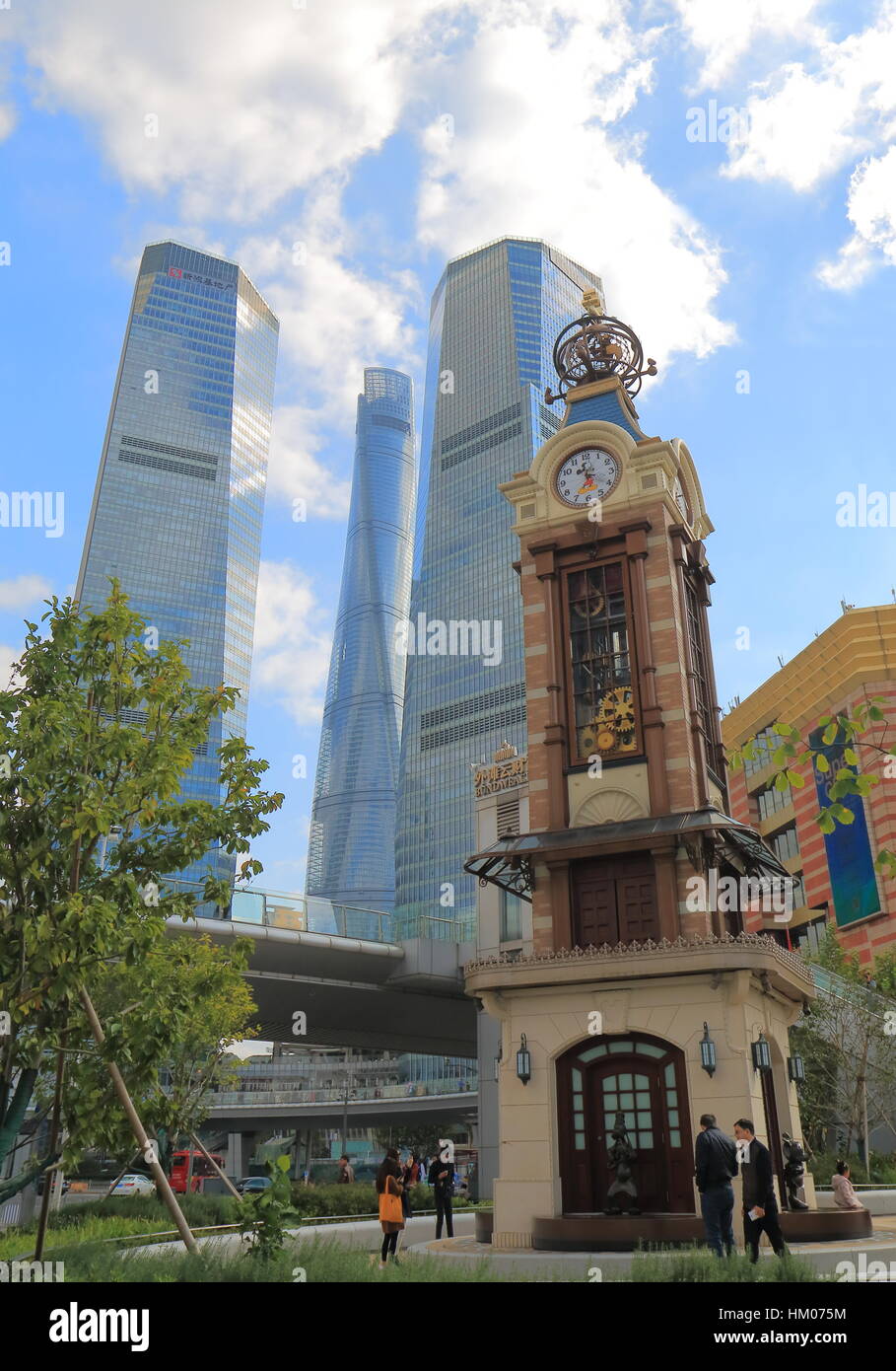 People visit Disney clock tower in Pudong in Shanghai China Stock Photo ...