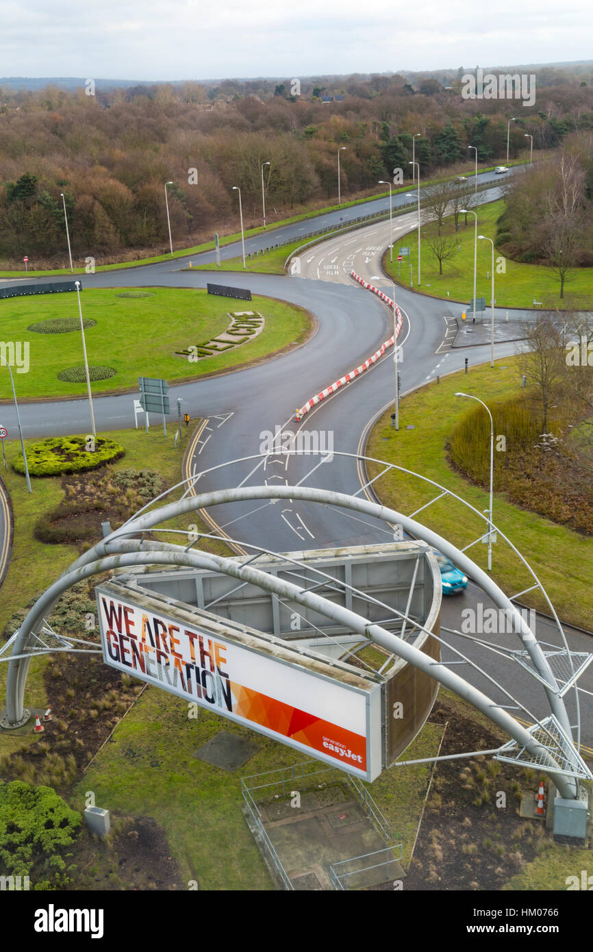 Vehicles travelling along roads on approach to Gatwick Airport for ...