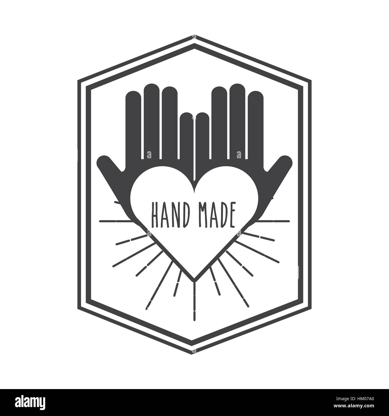 emblem with decorative frame of hand made concept with heart and hands ...