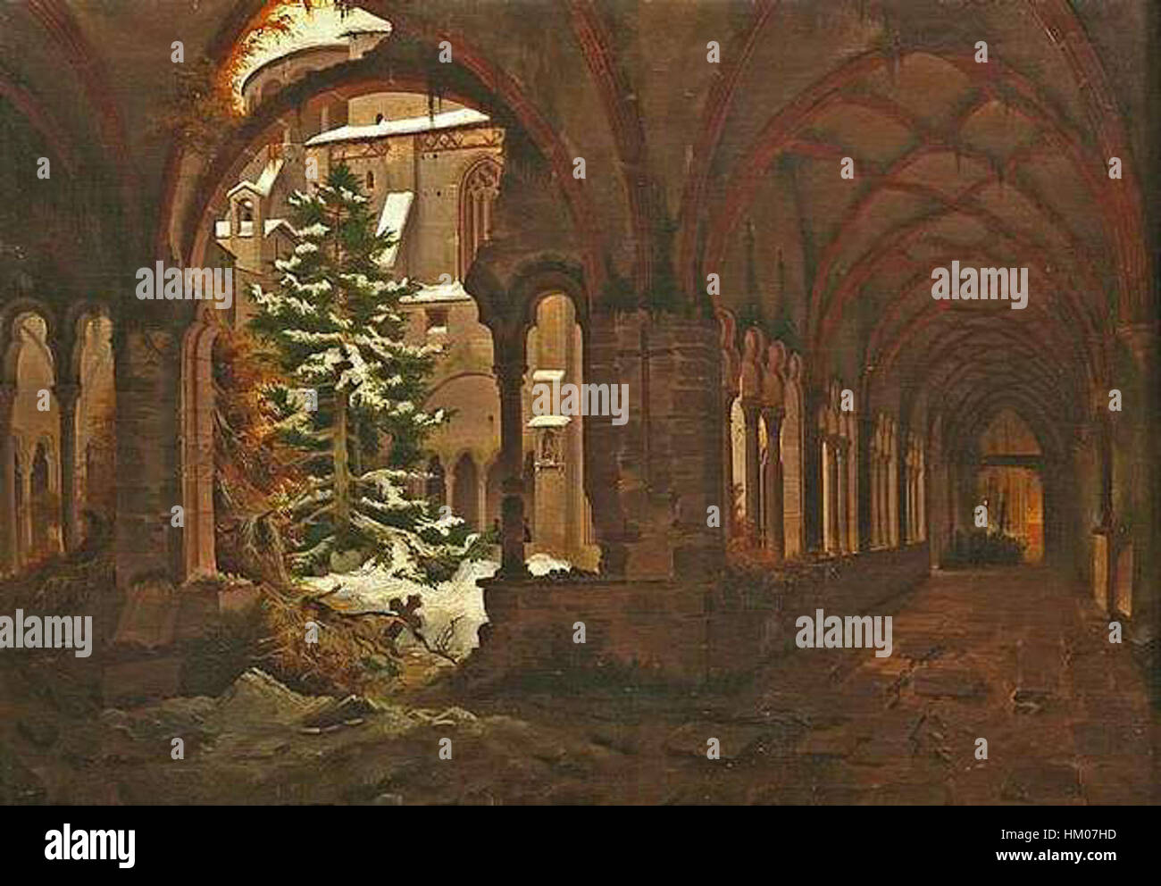 Attributed to Karl Eduard Biermann, this painting of a cloister ...