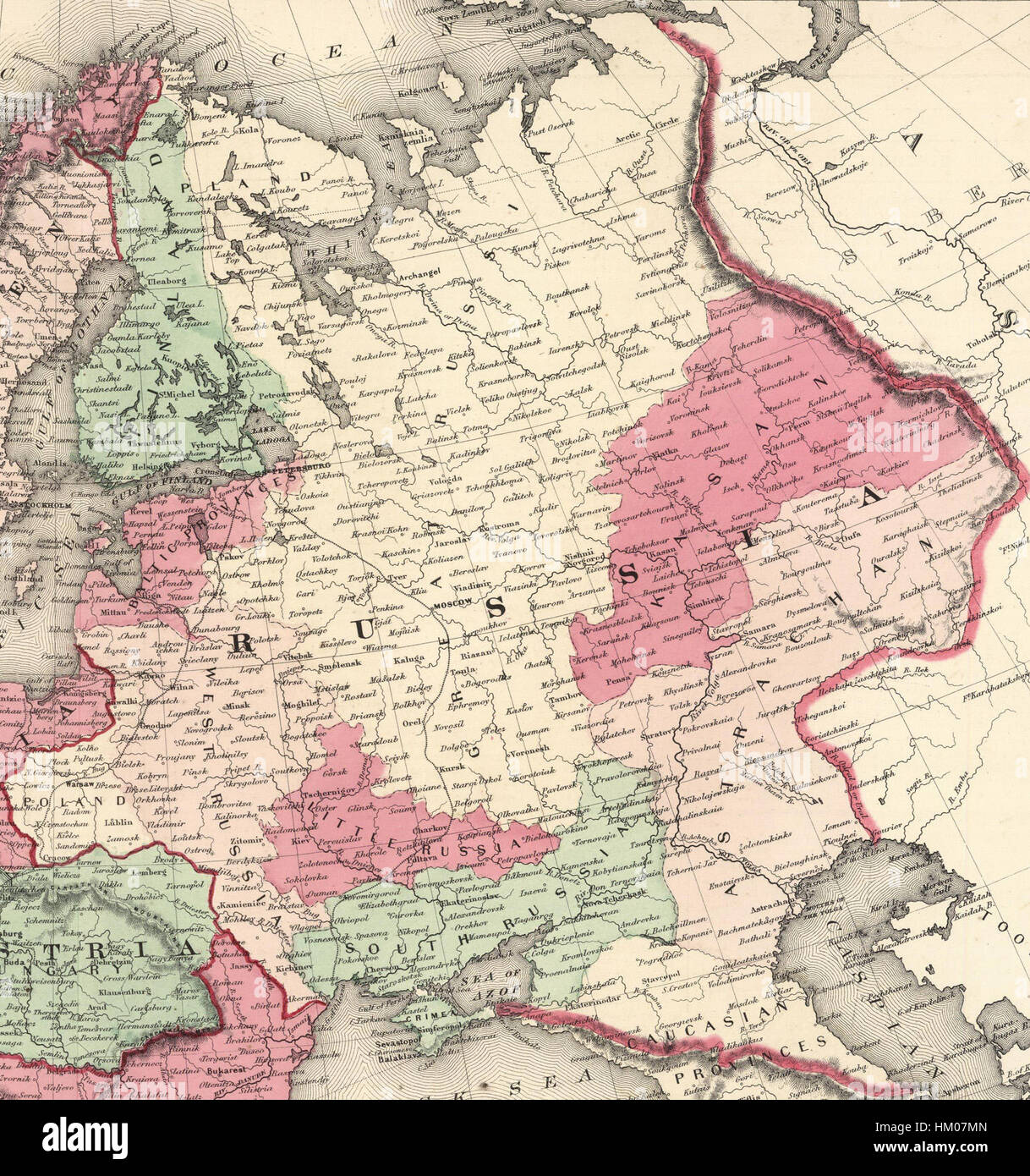A 1864 artwork by A.J. Johnson depicting a detailed map of Europe ...