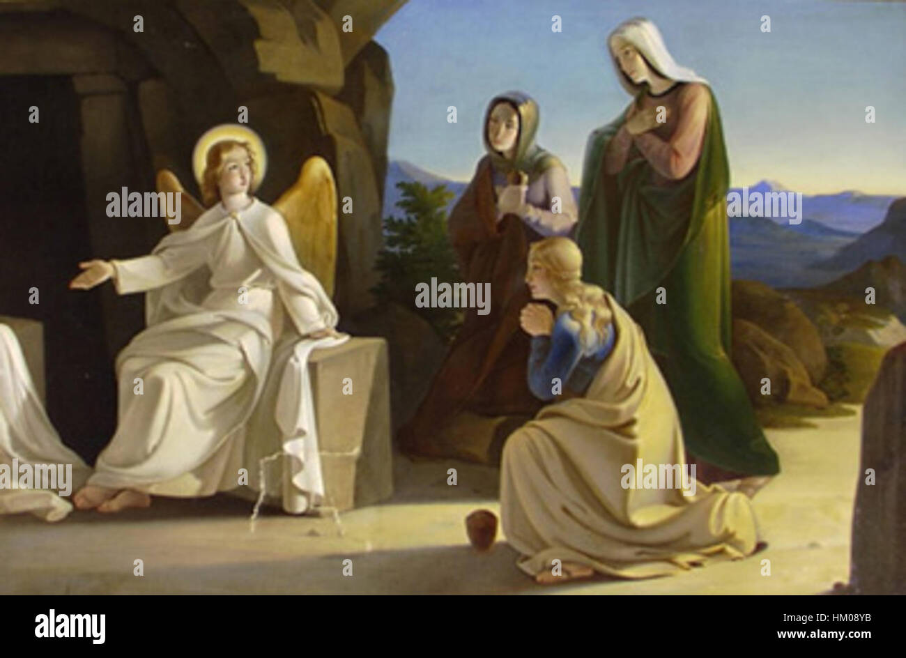 'Die drei Marien am Grab Jesu' by L. F. Schnorr von Carolsfeld depicts the biblical scene of the ...