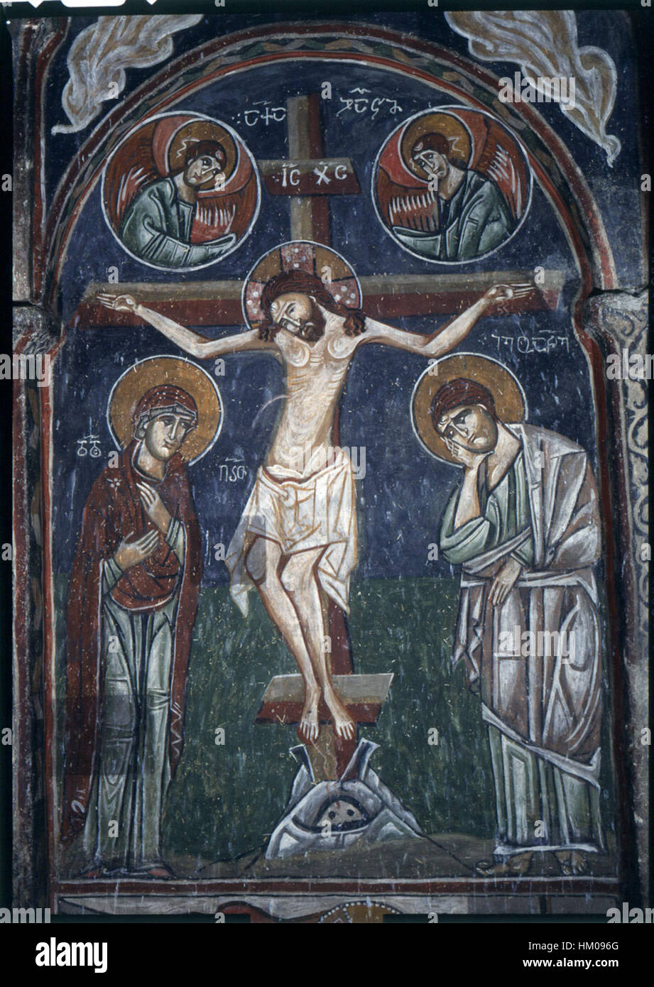 The Crucifixion scene depicted in the 12th-century fresco of Lenjeri ...