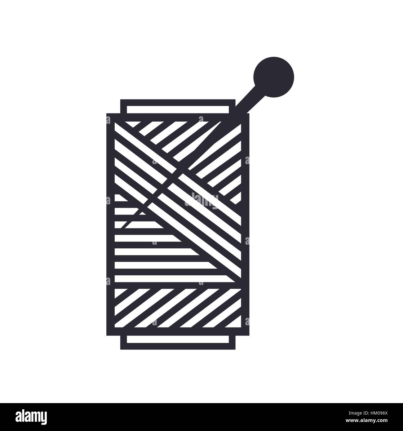 Thread Spool and needle icon over white background. tailor shop concept ...