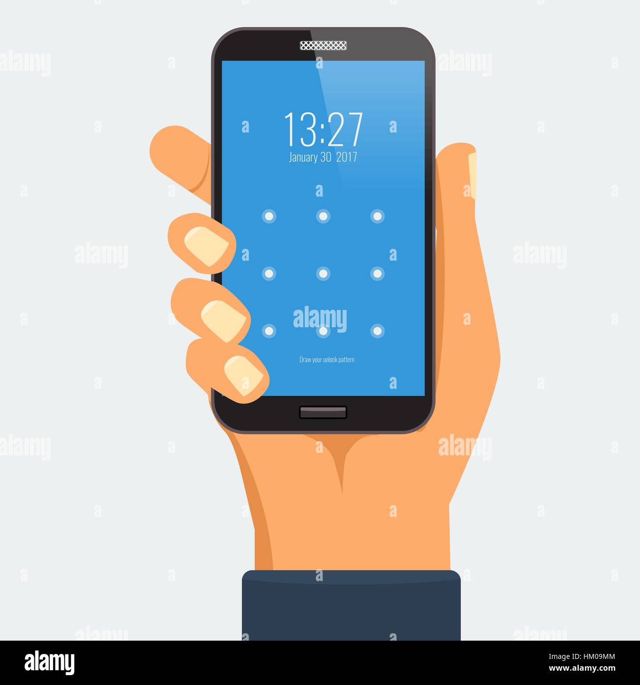 Mobile phone in hand. Hand holding smartphone. Phone with lock screen ...