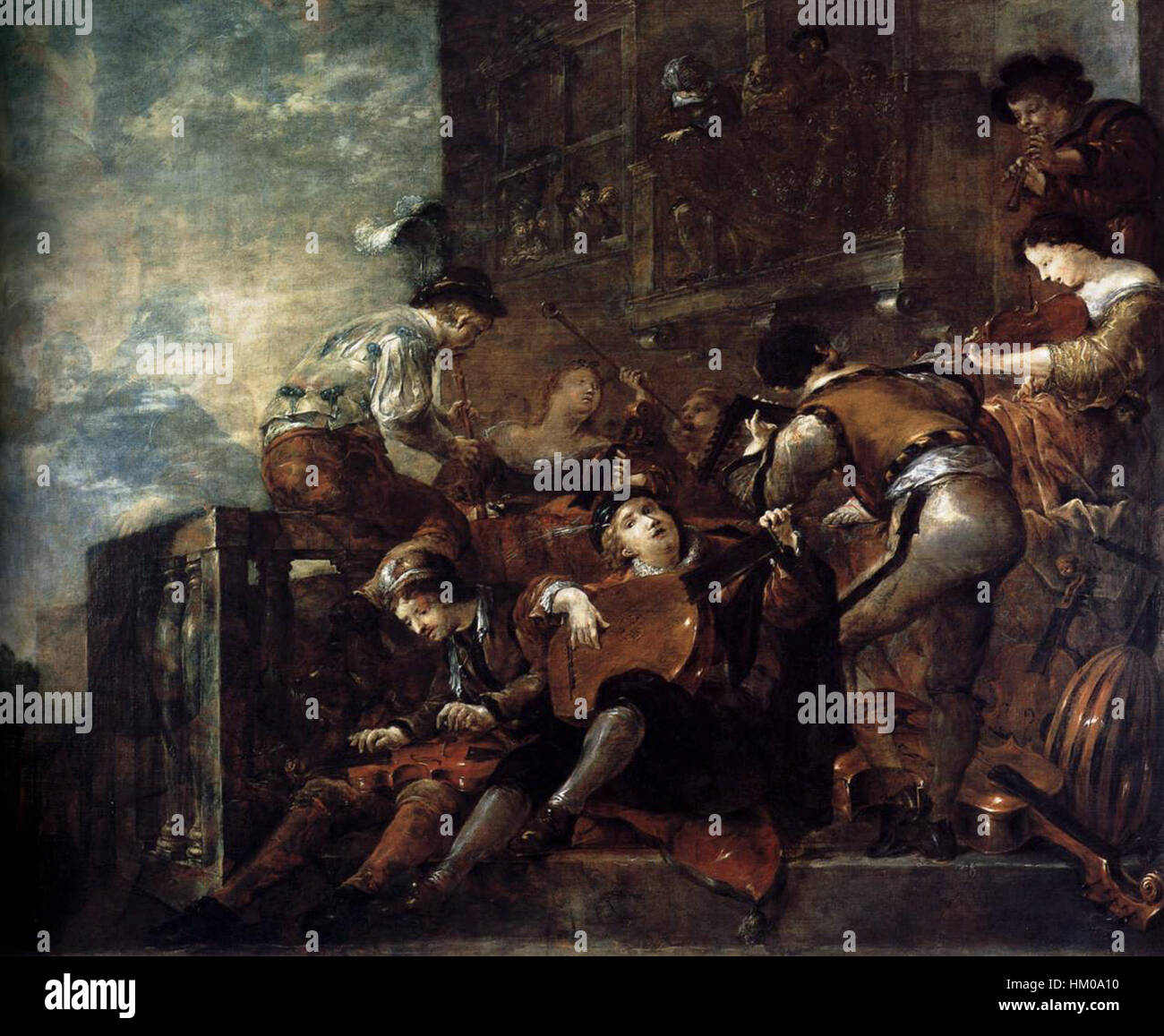 'Musicians on a Terrace' by Leonaert Bramer showcases a scene of ...