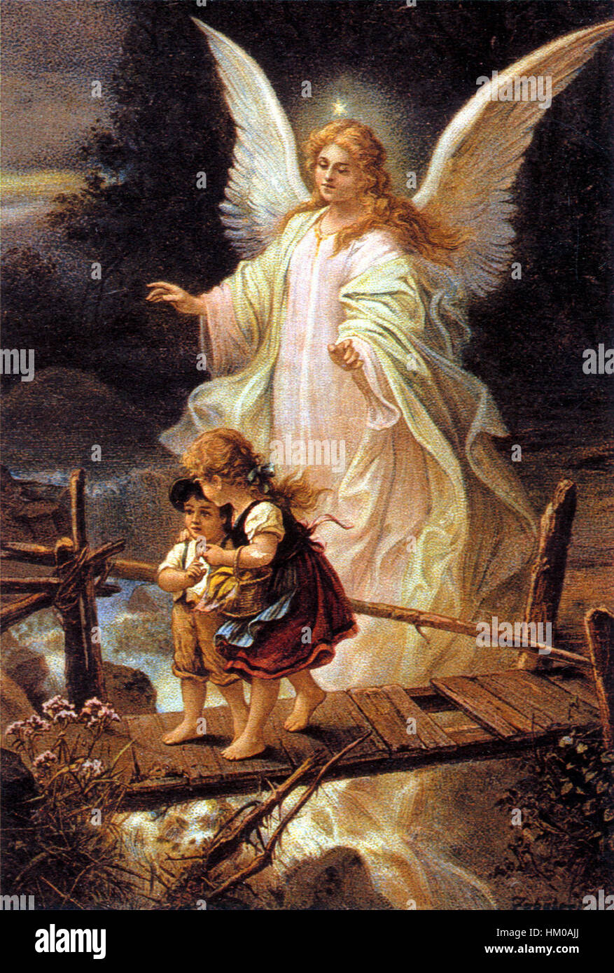 A painting of a guardian angel from 1900, depicting the angel as a ...