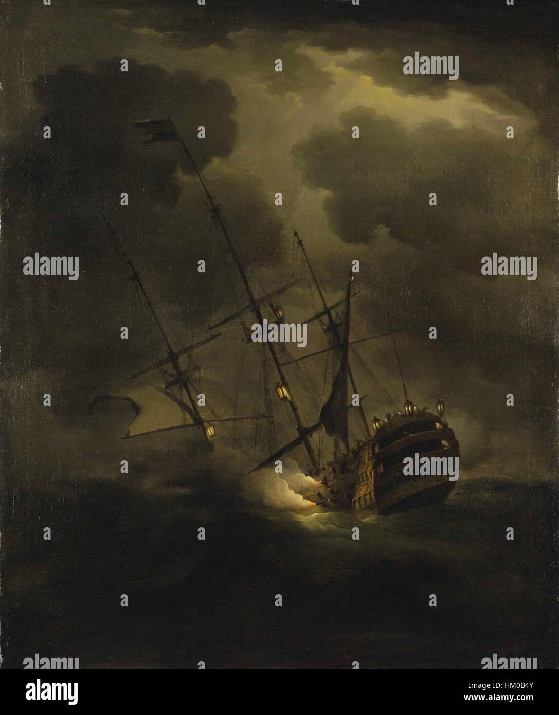 The painting depicts the dramatic sinking of HMS Victory, a renowned ...