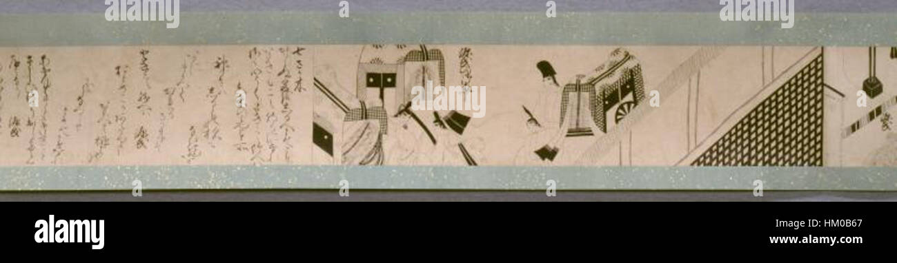 A Japanese emaki scroll illustrating scenes from the 'Genji Monogatari ...
