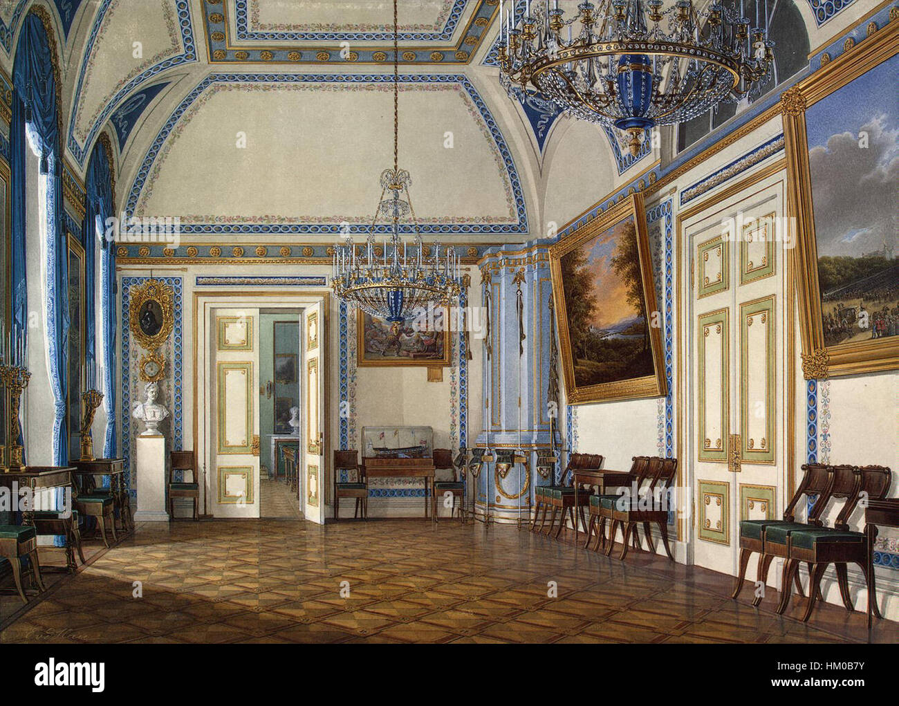 This 1860s painting by Hau depicts the interiors of the Winter Palace ...