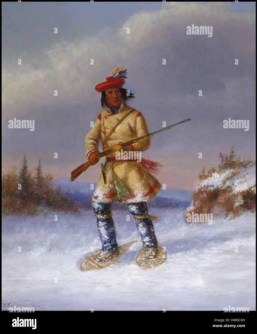Cornelius Krieghoff's *Indian Trapper with Red Feathered Cap in Winter ...