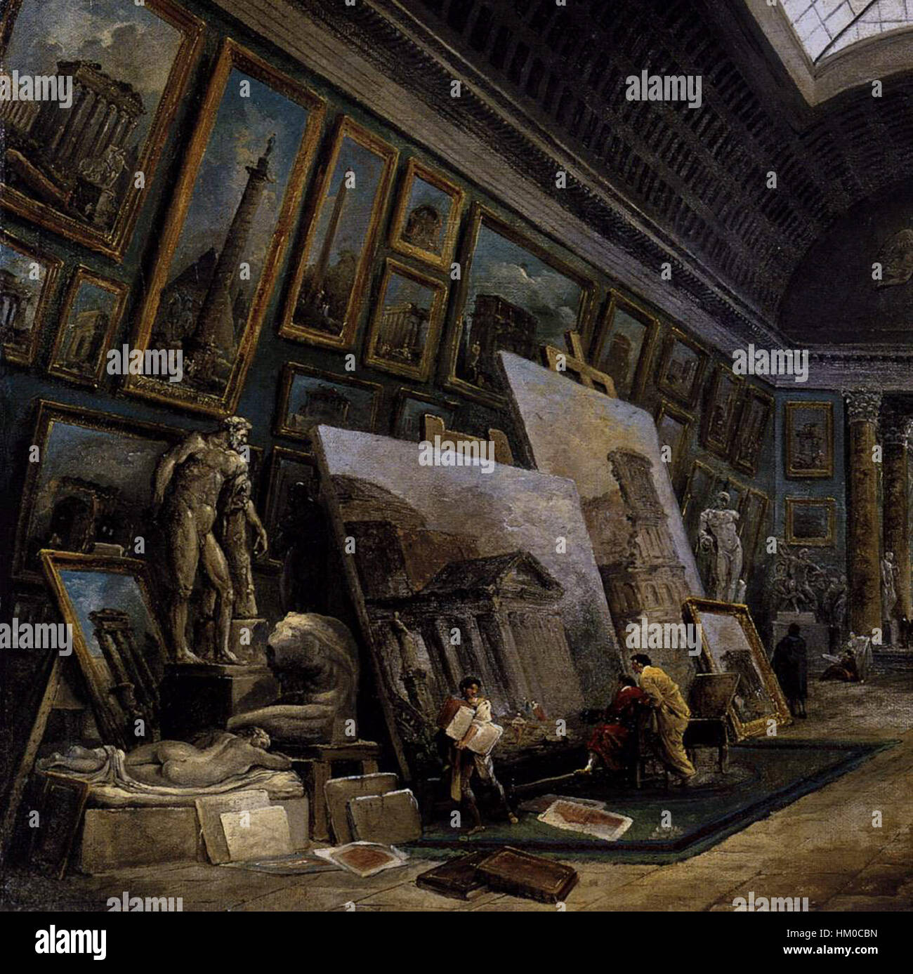 This detailed painting by Hubert Robert presents an imaginary view of ...