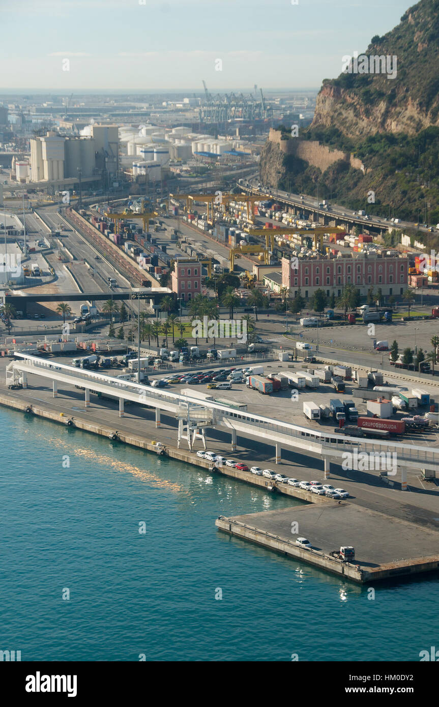 Aerial view of Barcelona waterfront and harbour, Catalonia Province ...
