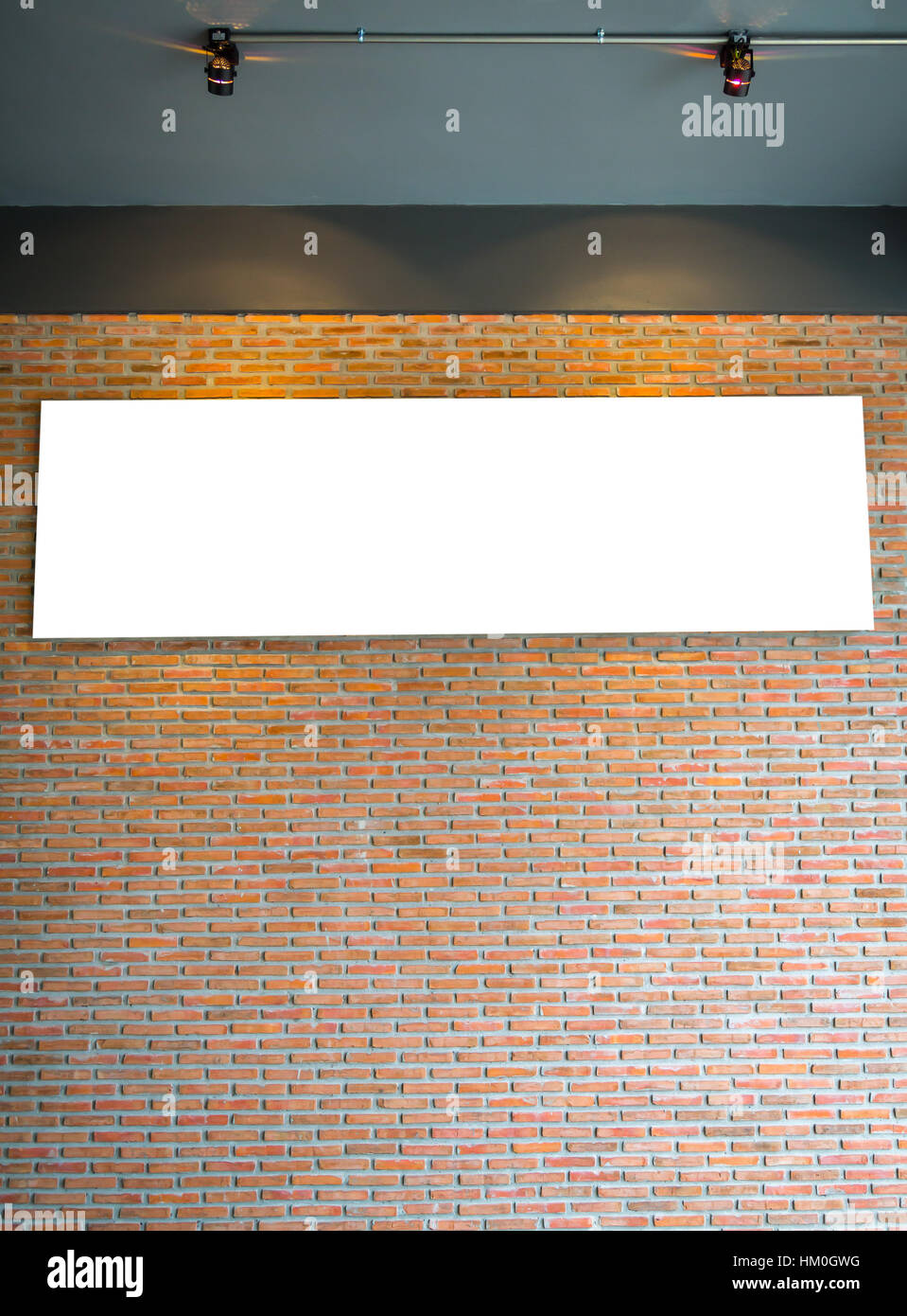 Blank White sign on brick wall Stock Photo - Alamy